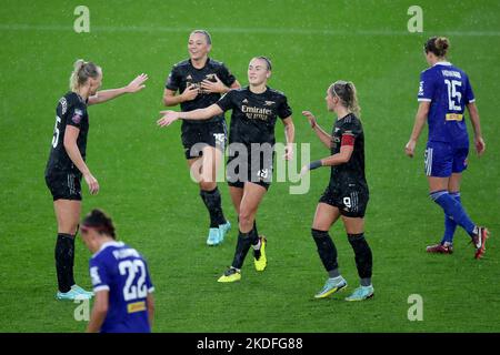 Arsenal's Caitlin Foord celebrates after scoring her side's fourth goal ...