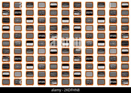 Retro old Space Age Orange TV with different Static Noise Glitch Effect ...