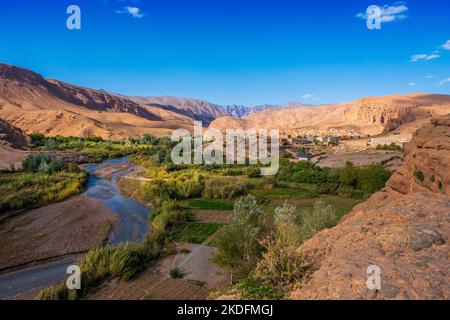 The Berber village of Tizguine in the M'Goun region of the Atlas ...