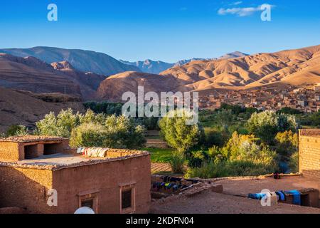 The Berber village of Tizguine in the M'Goun region of the Atlas ...