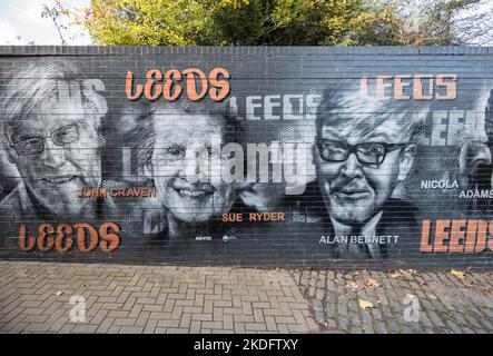 A collection of murals in Leeds,one pictured celebrating famous figures ...