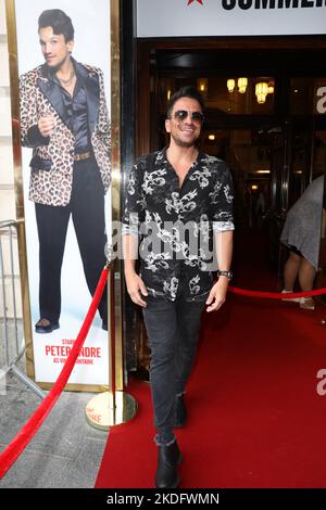 Peter Andre attends Grease press night at Dominion Theatre in London ...
