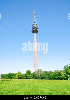 View with The Donauturm (Danube Tower) located in Donau Park. Iconic ...