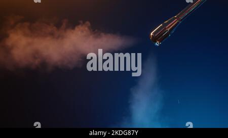purging steam wand of coffee machine under neon lighting, wide photo ...