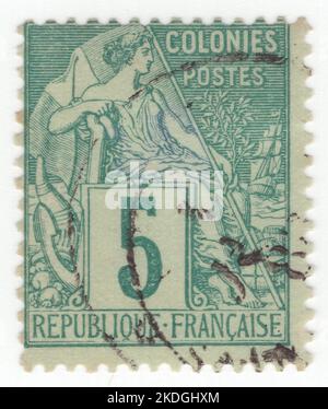 FRENCH COLONIES - 1881: An 5 centimes green on greenish postage stamp ...