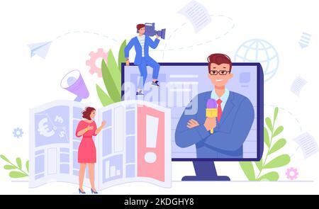 Live TV report. Reporter presenting news. Pixel perfect, editable ...