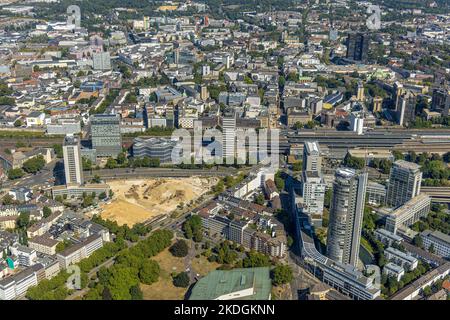 Aerial view, location view city, Essen main station, construction site ...
