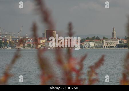 Panoramic cityscape of Koper Capodistria, northern city of Adriatic sea ...