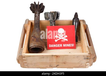 unexploded land mines and cluster bombs remains picked up all around ...