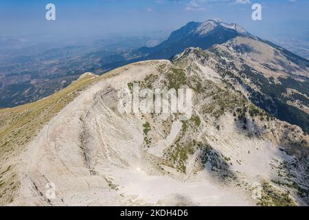 Drone panorama of Mount Tomorr in the Tomorr National Park with Shrine ...