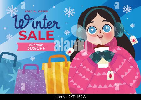 hand drawn flat winter sale banner vector design illustration Stock ...
