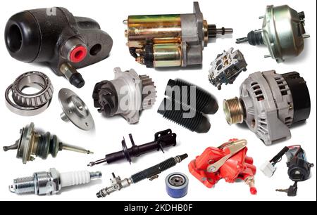 assortment car parts isolated Stock Photo - Alamy
