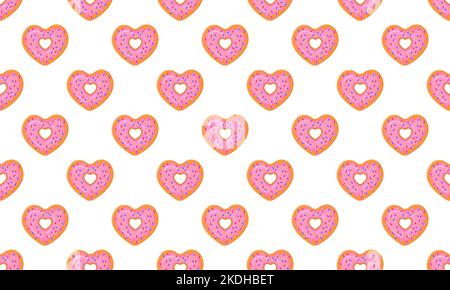 Heart shaped donut seamless pattern. Sweet doughnuts romantic ...