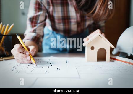 Engineers are designing house structures and architectural using ...