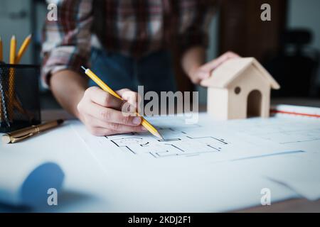 Engineers are designing house structures and architectural using ...