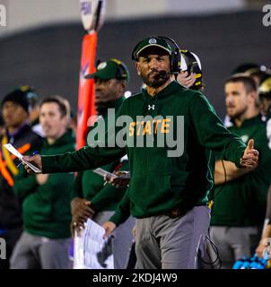 Colorado State head coach Jay Norvell walks on the sideline during an ...