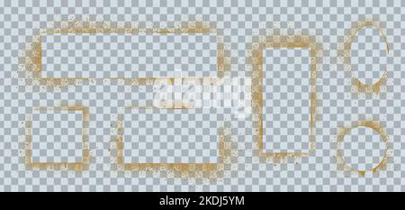 Gold spray paint frames, graffiti stencil banners. Rectangular, oval ...
