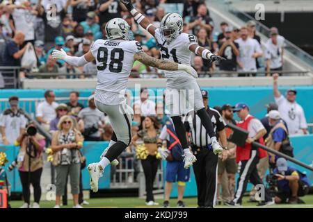 Las Vegas Raiders defensive celebrate a turnover against the Denver ...