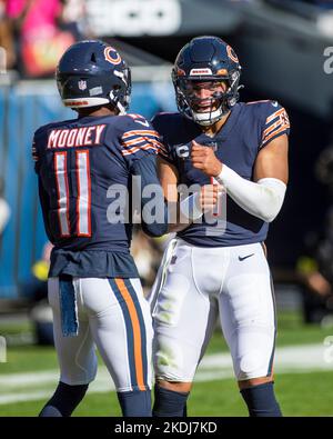 Chicago Bears' Justin Fields celebrates after an NFL football game ...