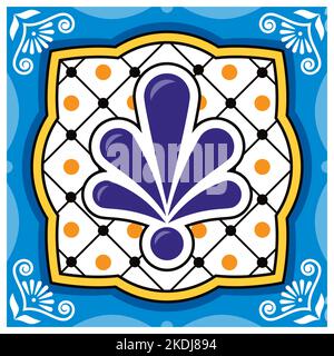 Mexican tiles vector design inspired by talavera decorations, floral ...