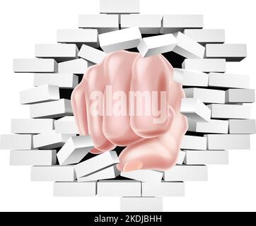 Fist Punching Through Brick Wall Stock Vector Image & Art - Alamy