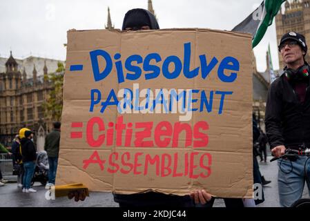 Dissolve Parliament sign at a protest in London against Conservative ...
