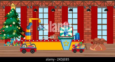 A factory scene indoor Christmas theme illustration Stock Vector Image ...