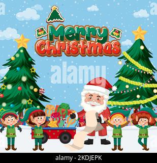 Santa Claus and elfs delivery gift for Christmas illustration Stock ...