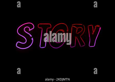 Neon sign Story on a black background Stock Photo - Alamy