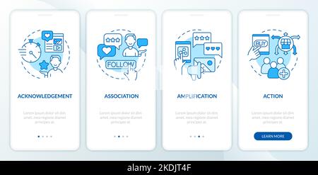 Types of social media interaction blue gradient onboarding mobile app ...