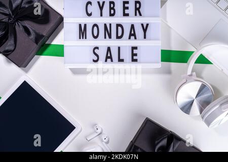 Cyber monday sale background. Simple bright green flat lay with ...