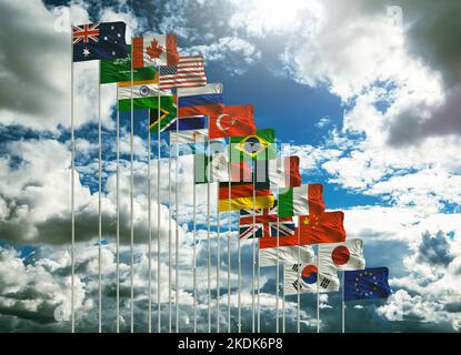 Flags G20 membership , Concept of the G20 summit or meeting, G20 ...