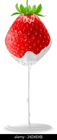 Ripe Strawberries in Sour Cream. Illustration on White Background Stock ...