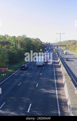 Traffic builds up on the A12 northbound carriageway near Colchester ...