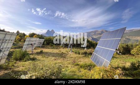Solar panels in the Sierra del Cadí in the foothills of the Pedraforca ...