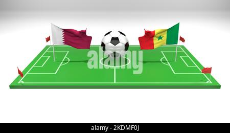 Qatar vs Senegal soccer Match FIFA World Cup Qatar 2022, on blur background with soccer field ...