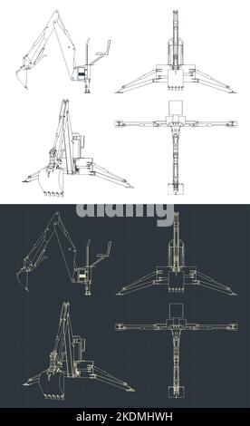 Stylized vector illustration of blueprints of loader Bucket Stock ...