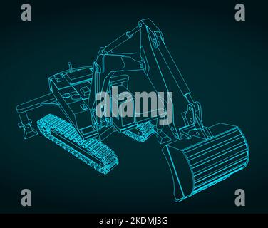 Stylized vector illustration of drawings of a excavator bucket Stock ...