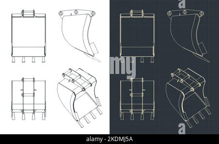 Stylized vector illustration of blueprints of excavator bucket Stock ...