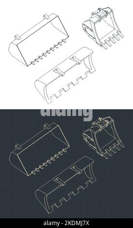 Stylized vector illustration of blueprints of excavator bucket Stock ...