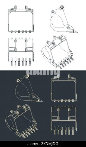 Stylized vector illustration of blueprints of excavator bucket Stock ...