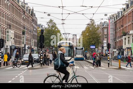 A picture of an intersection in Amsterdam showing bike and pedestrian ...