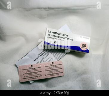Levothyroxine 25 microgram tablets box. Studio set up. November 2022 ...
