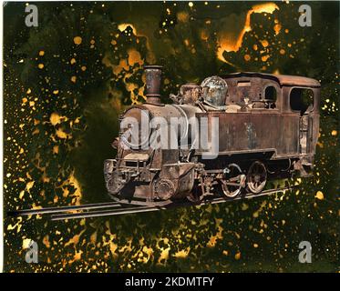 Steel wheel of a coal mine locomotive vehicle Astley Moss Lancashire ...