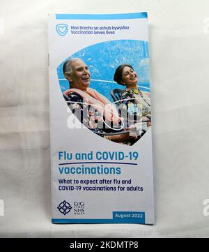 Flu and Covid-19 vaccinations leaflet. NHS Wales. Studio set up ...