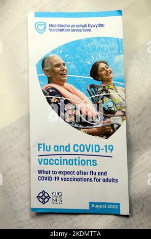 Flu and Covid-19 vaccinations leaflet. NHS Wales. Studio set up ...
