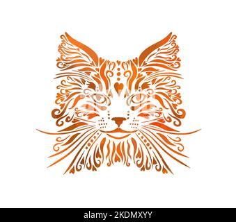 Cute cat face isolated on white background. Smiling kitten. Vector hand ...