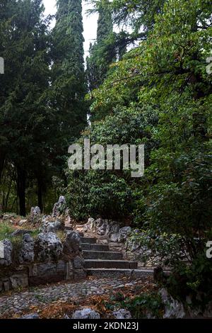 Stone staircase by the edge of a slope in a park Stock Photo - Alamy