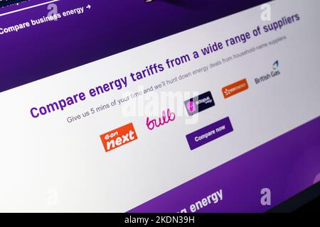Money Supermarket energy tariff comparison website showing a wide range ...