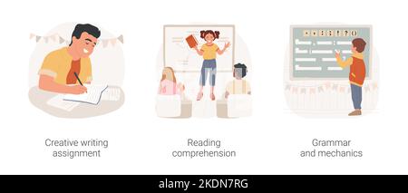 Reading comprehension isolated cartoon vector illustration. Student ...